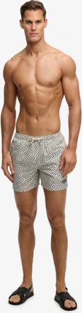 Superdry Premium - Gemusterte Badeshorts in Sashiko Marshmallow/Wollwei&szlig;, 15 Zoll Schrittl&auml;nge