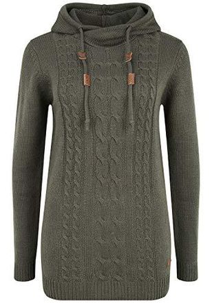 Oxmo OXCable Femme Pull en Maille épaisse Pull à Capuche Cordon de Serrage Regular Fit, Taille:XL, Couleur:Dark Grey (792890)
