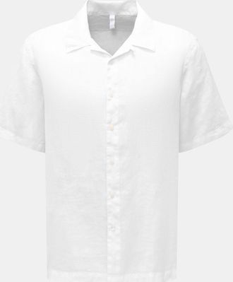 04651/ Herren - Leinen Kurzarmhemd Linen Cuba Kubanischer Kragen weiß