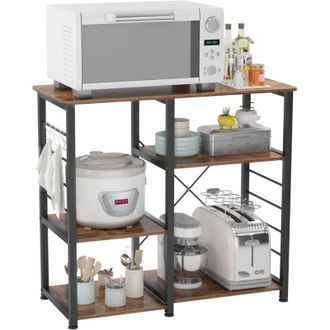 Soges Etag&egrave;re de Cuisine en m&eacute;tal et Bois, Meuble Rangement Desserte de Cuisine Etag&egrave;re pour Four &agrave; Micro-Ondes, avec 3 + 3 Tablettes, Marron - Soges