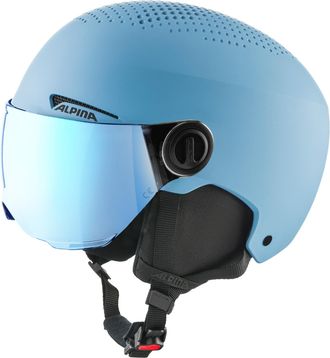 Alpina ZUPO Visor Q-LITE - hochwertiger & sicherer Skihelm für Kinder, mit abnehmbaren Ohrenpolstern, mit kontrastverstärkendem Visier - Smoke-Blue matt - S 