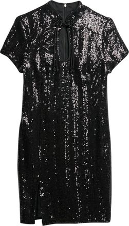 Superdry Damen Minikleid mit Pailletten und Mandarinkragen Schwarze Pailletten 42