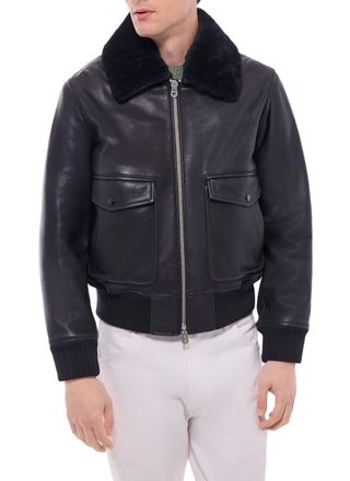 Fursac Bombardier en cuir &agrave; col amovible - Taille XXL - Homme