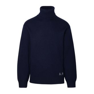 A.P.C. Woll-Rollkragenpullover mit geripptem Kragen - - Knitwear - Herren - Blau - L