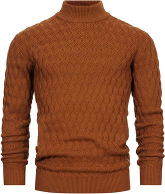 Indicode Herren INAlpha Strickpullover mit Stehkragen aus Baumwoll-Mix | Feinstrick-Pulli f&uuml;r M&auml;nner Caramel, XXL