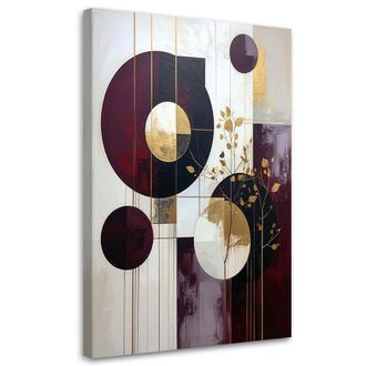 Feeby Stampe Su Tela, Astrazione Geometrica Bordeaux Con Cerchi E Piante, 80x120