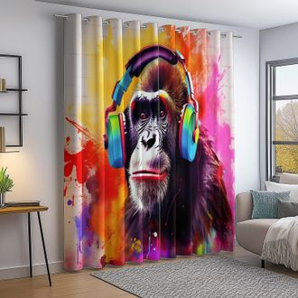 Generic Vorhang Blickdicht Gardinen mit &Ouml;sen, Abstrakte Graffiti Schimpanse Muster Verdunklungsvorhange Dekoschal Thermovorhang K&auml;lteschutz f&uuml;r Schlafzimmer K