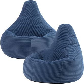 Icon Brand Dalton Sitzsack Cord, Denimblau, 2er-Pack, Gaming Sitzsack Erwachsene mit F&uuml;llung, Bean Bag, Cord Sessel, Lounge Sessel, Lounge Stuhl, Schlafzimmer, W