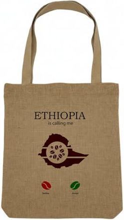 Fabulous Sac Shopping Tote Bag Aspect Lin - Ethiopia Is Calling Me Map Coffee Bean - Sac de Courses Toile Epaisse 360g Beige Naturel Cabas Port&eacute; Epaule Solide 