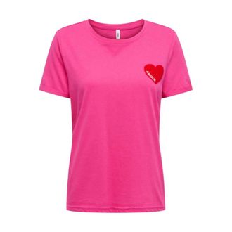 Only Only, Femme, Tops, Rose, Taille: 38 FR T-shirt en coton &agrave; manches courtes et col rond