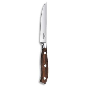 Victorinox by Swiss Army Grand Maître, Couteau à steak professionnel, Lame extra-tranchante, tranchant droit, 12 cm, Manche en bois noble, Acier inoxydable, brun