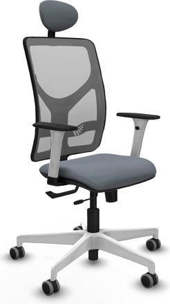 Piqueras y Crespo B&uuml;rostuhl mit wei&szlig;en und schwarzen Armlehnen, h&ouml;henverstellbare Lendenwirbelst&uuml;tze und festes Kopfteil, ausgestattet mit Syncro/Traslack. Grau/Grau