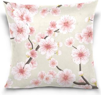 HMZXZ Kissenbezug 50x50cm japanisch Rosa Sakura Kirschblüten Dekorative quadratische Kissenbezüge Kissenhüller für Couch Sofa Schlafzimmer Wohnzimmer