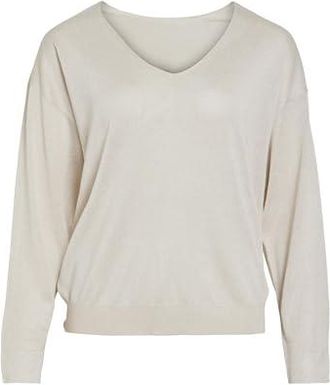 Vila Pull en Maille VINOVY - Col en V Super Light Natural Melan L Super Light Natural Melan L