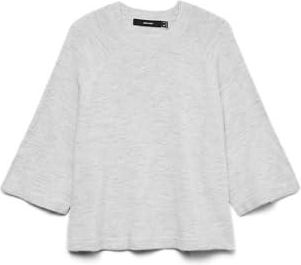 Vero Moda Vmlefile Noos Pull &agrave; col Rond 3/4, Gris Clair chin&eacute;, M