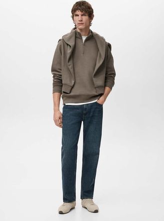 Mango Sweat avec col zipp&eacute; int&eacute;rieur soft-touch marron moyen - Homme - XS - MANGO MAN