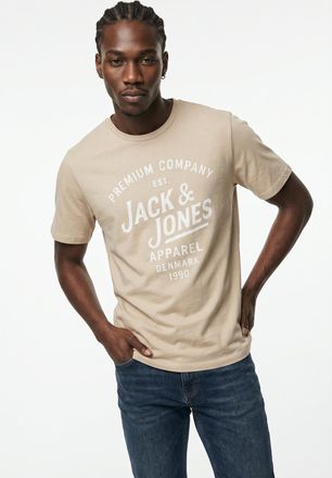 Jack & Jones T-Shirt JACK & JONES JPRBLUZANE SS TEE FST, Herren, Gr. L, beige (humus), Jersey, Obermaterial: 100% Baumwolle, bedruckt, regular fit normal, Rundhals