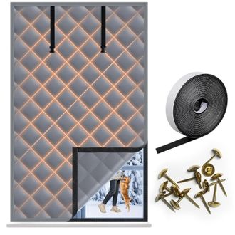 Generic Isolierende Fenstervorh&auml;nge Aus Verdickter Oxford-Stoff, W&auml;rmeschutzvorhang Gegen K&auml;lte, Winddicht Ohne Bohren F&uuml;r Balkont&uuml;r, Terrassent&uuml;r(Grau,W120 x