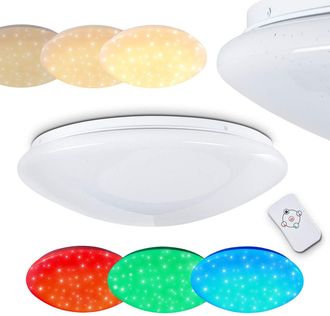 HOFSTEIN LED Deckenleuchte Brighton, runde Deckenlampe mit RGB Farbwechsler und Fernbedienung, Glitzereffekt, dimmbar m. Sternenhimmeloptik und Nachtlichtfunkt