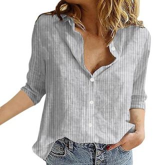 Generic Chemisiers en coton et lin pour femme - Manches 3/4 - Col en V - Chemisier basique pour le travail de bureau, gris, 6XL