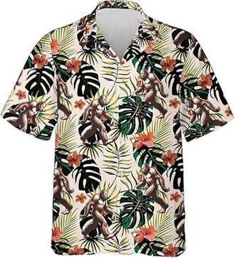 Keephen Gorille Hawaiian Chemise Femmes Hommes Gorille Animal Impression 3D Hawaii Chemise &Eacute;t&eacute; Plage Vacances Manches Courtes Boutonn&eacute;e Chemise