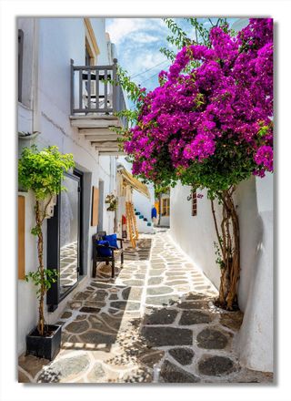 Wallario selbstklebendes Poster - Griechische Bl&uuml;tengasse, Aufkleber in Premiumqualit&auml;t, Klebefolie Gr&ouml;&szlig;e: 70 x 100 cm (Riesenposter)