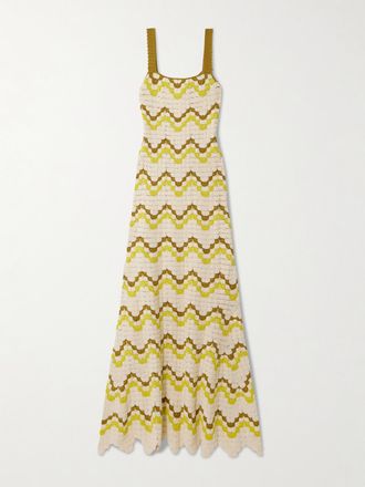 Escvdo Marea Midikleid Aus Geh&auml;kelter Baumwolle Mit Wellenkanten - Elfenbein