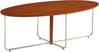 Generic Stubentisch Oval Antik-Stil Weißes Wachsholz Couchtische mit Edelstahlrahmen Stubentisch mit Verstellbaren Rutschfesten Füßen Abgerundete Ecken für Wo