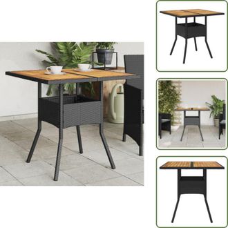 vidaXL Gartentisch mit Holzplatte Schwarz 80x80x75 cm Poly Rattan - Gartentisch - Esstisch - Outdoortisch - Terrassenm&ouml;bel - Balkonm&ouml;bel - The Living Store