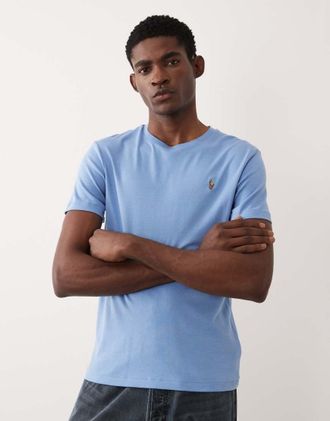 Polo Ralph Lauren T-shirt ajust&eacute; en coton pima avec logo embl&eacute;matique - Bleu ciel
