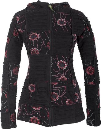 vishes Alternative Bekleidung - Bestickte Damen Blumen Patchworkjacke Hoodie Baumwolle Zipfelkapuze schwarz 44-46
