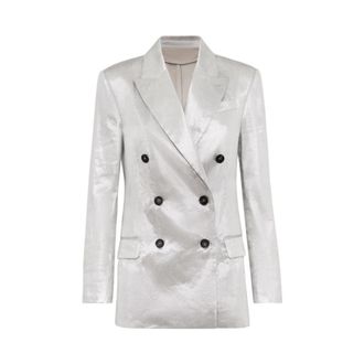 Brunello Cucinelli Metallic Leinenmischung Blazer - - Jackets - Damen - Grau - M
