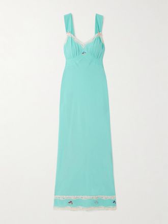 Rixo Robe Midi En Crêpe De Chine À Broderies Et À Finitions En Dentelle Lucie - Bleu