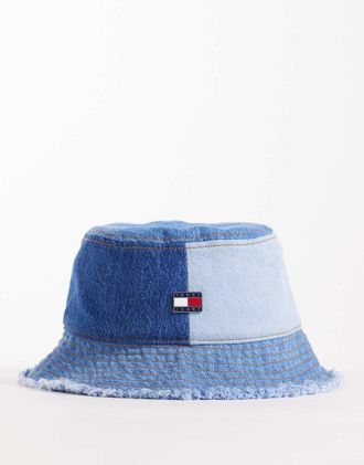 Tommy Jeans Denim-Anglerhut im Patchwork-Design in Blau mit Logo