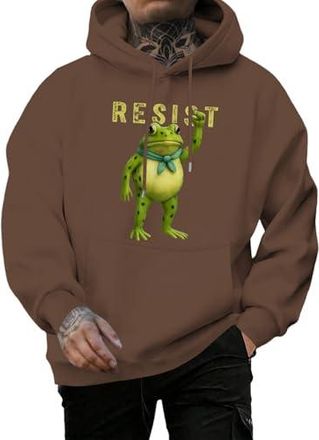 Generic Sweat &agrave; capuche surdimensionn&eacute; pour homme - Imprim&eacute; grenouille r&eacute;sistant | Sweat-shirt d&eacute;contract&eacute; tendance avec poche, usage quotidien, caf&eacute;, XXL