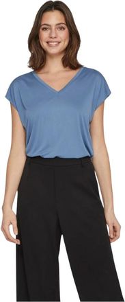 Vila Vila, Femme, Tops, Bleu, Taille: 44 FR T-shirt en modal &agrave; manches courtes col V femme
