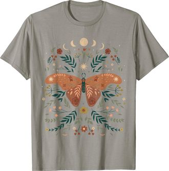 Trendy Apparel Celestial Butterfly Lunar Phases and Flowers T-Shirt