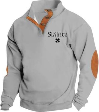 Generic Sweat-shirt pour homme St. Paddys Day - Pull irlandais tr&egrave;fle vert - Pull &agrave; demi-fermeture &eacute;clair - Manches longues - Chemisier classique doux avec bo