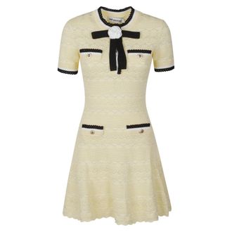 Self Portrait Kleid mit Lochstrickmuster - - Dresses - Damen - Gelb - L