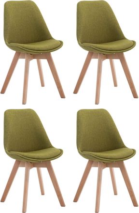 Clp 4er Set Retrostühle Borneo V2 Mit Stoffbezug Und Hochwertiger Polsterung I Lehnstühle Mit Holzgestell, Farbe:grün, Gestell Farbe:Natur