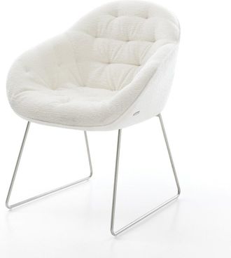DELIFE Esszimmerstuhl Gaio-Flex Boucl&eacute; Soft Beige Kufengestell Edelstahl, Esszimmerst&uuml;hle