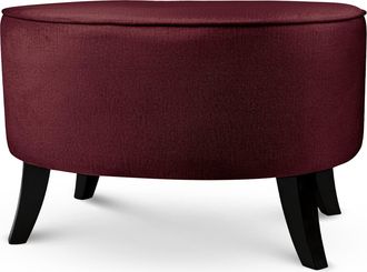 MG Design Ovaler Samt-Hocker 62 x 72 cm in Burgunderrot mit Holzbeinen - Gepolsterter Fu&szlig;hocker f&uuml;r Wohnzimmer oder Schlafzimmer