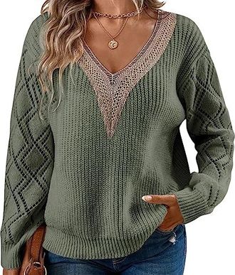 ORANDESIGNE Pull Femme Chic et Elegant Hiver Grosse Maille Col V Chaud Tricot Pullover Legere Sweatshirt Manches Longues Haut Ample Sweat-Shirt Chandail Uni D&eacute;con