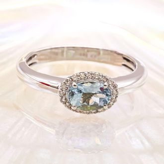 Diamonds By Ellen K. Ring Wei&szlig;gold 585 mit echtem Aquamarin und 36 Diamanten 0,09ct