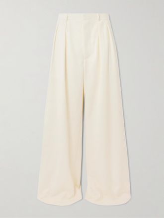 Wardrobe.NYC Pantalon Large En Serge De Laine À Plis - Blanc cassé