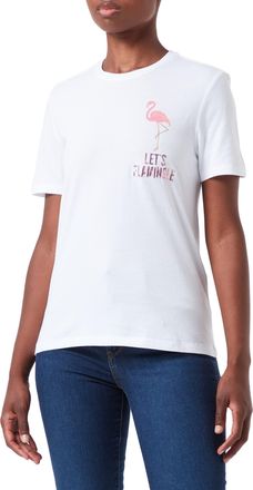 Only Womens ONLKITA REG S/S Flamingle TOP Box JRS T-Shirt, Bright White/Print:Flamingo Chest, M