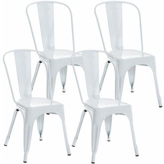Clp Ensemble de 4 chaises empilables en chaises de bar en m&eacute;tal. Couleur : Blanc