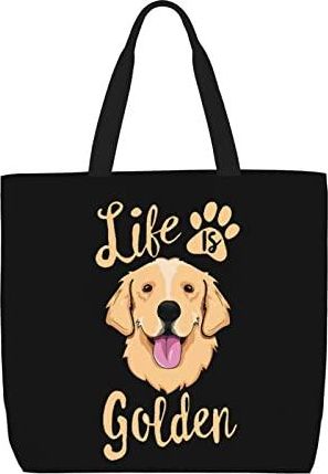 Generic Sac Fourre-Tout La Vie Est Dor&eacute;e Fourre Tout Avec Poign&eacute;es Lavables Sacs En Toile Pour Femmes, Pour Femmes, &Eacute;cole, Filles, Voyage