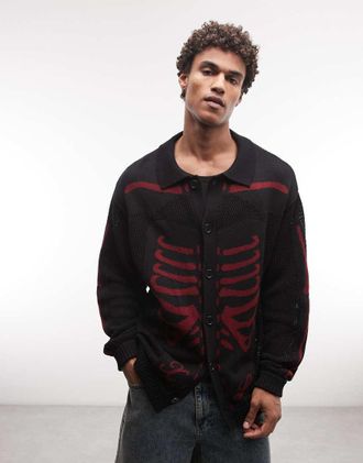 XLARGE Scanner - Gilet boutonn&eacute; en maille - Noir et rouge