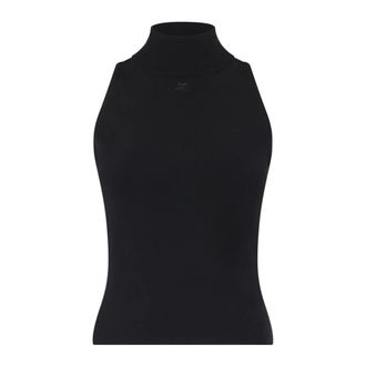 Courr&egrave;ges &Auml;rmelloses Oberteil mit hohem Kragen - - Tops - Damen - Schwarzk - M